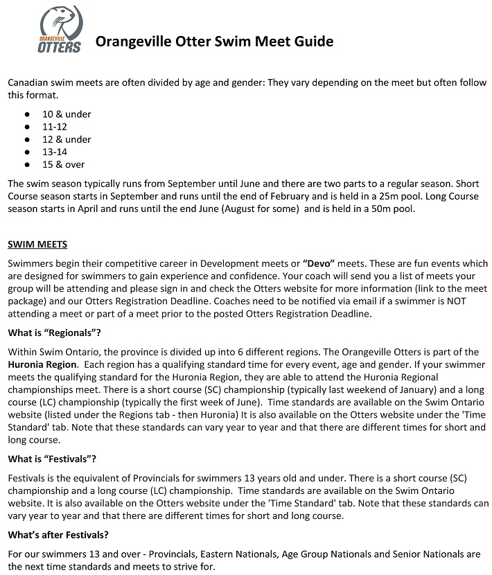 Orangeville Otters - Swim Meet Guide