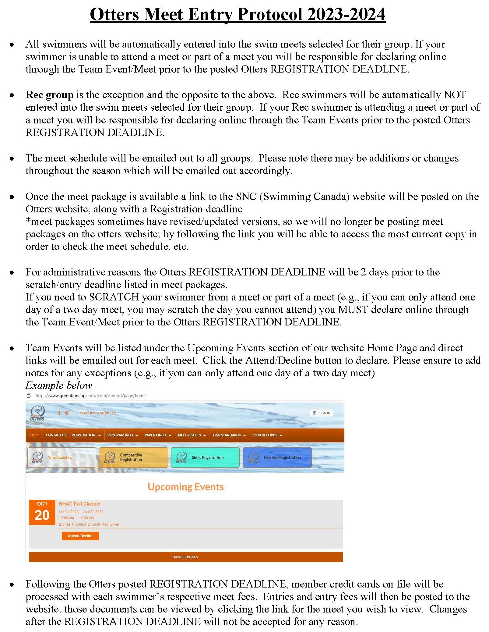 Orangeville Otters - Swim Meet Entry Protocol