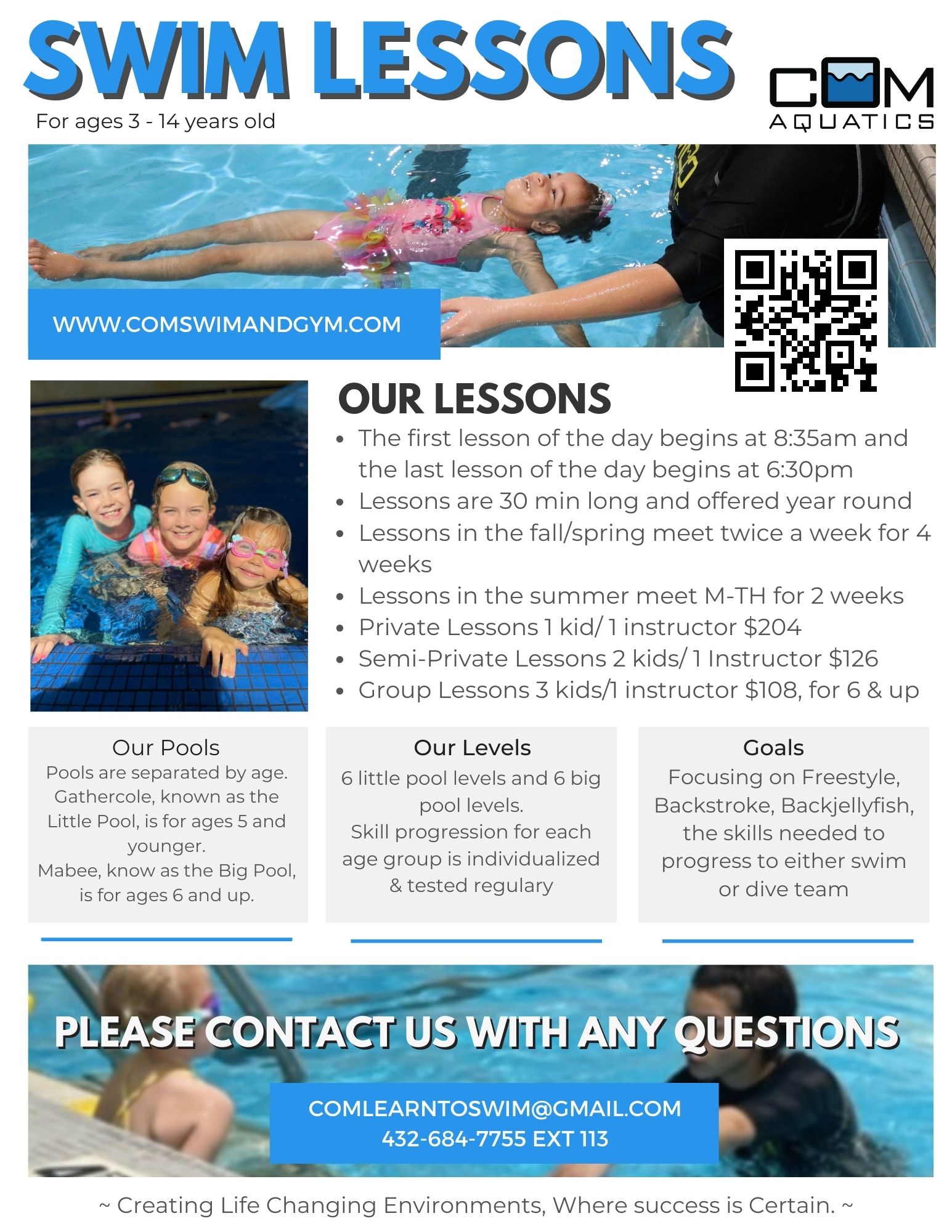 COM Aquatics Learn to Swim - SWIM Lessons