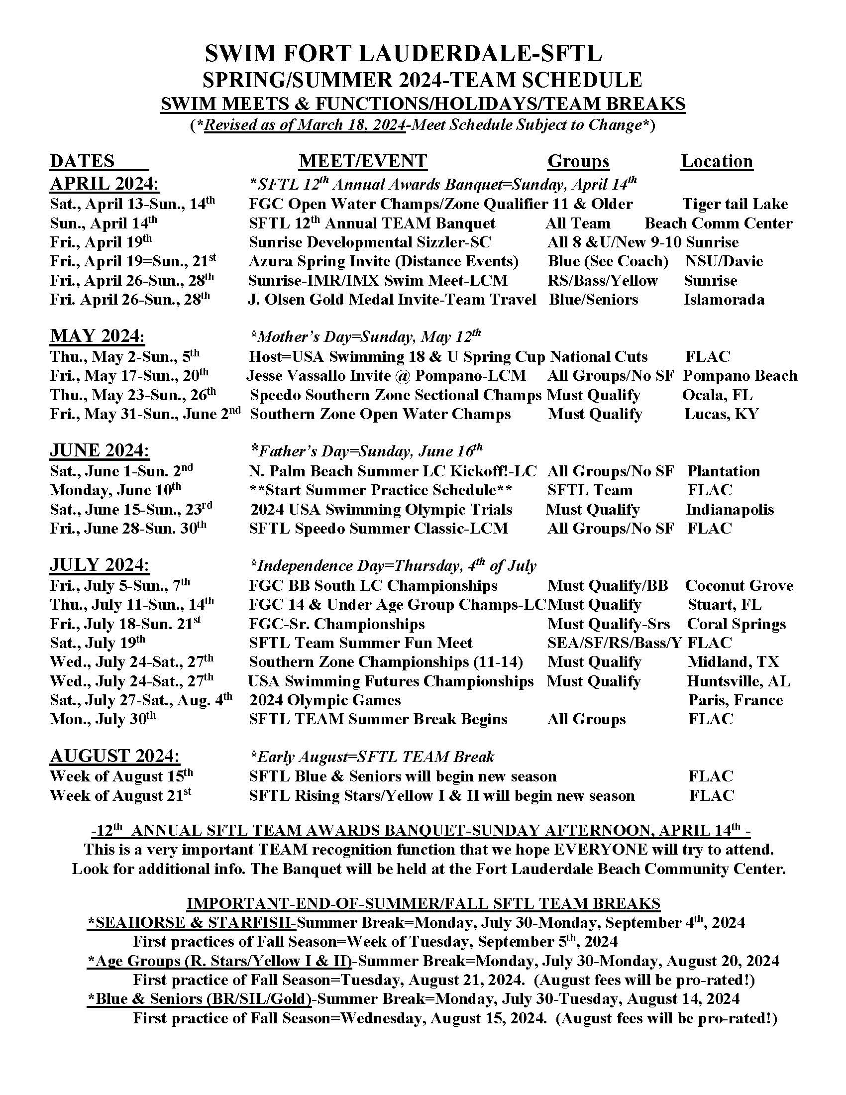 Meet Schedule