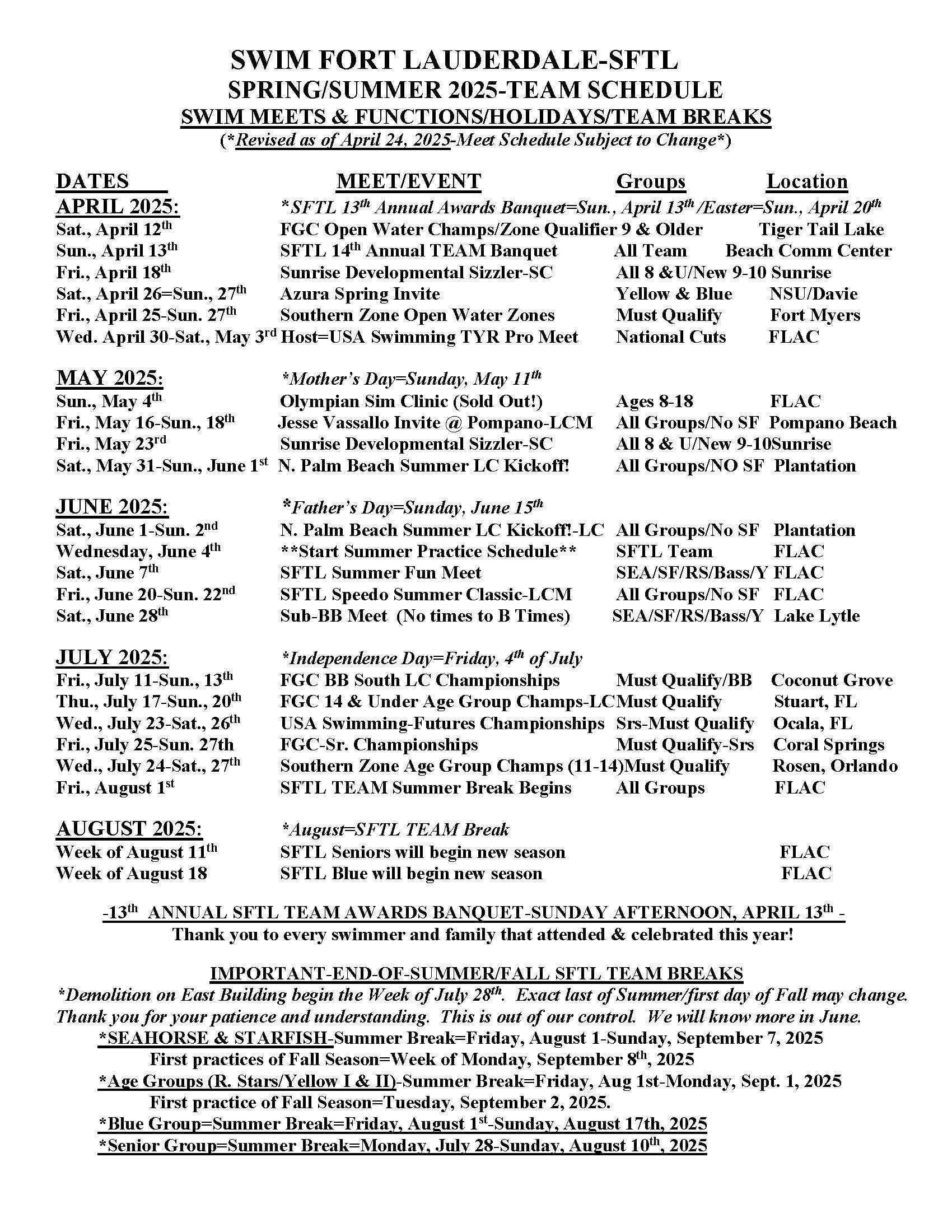 Meet Schedule