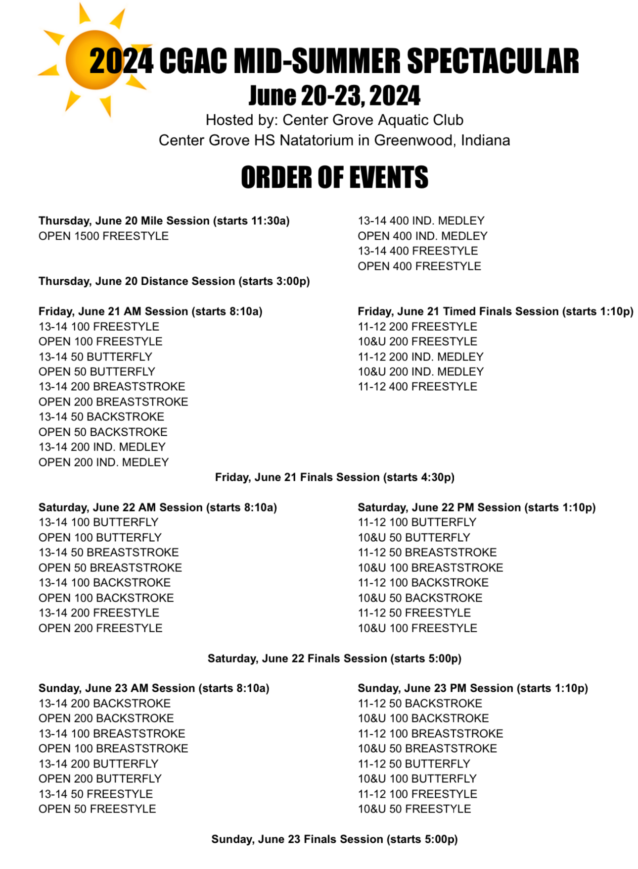 Center Grove Aquatic Club - Mid Summer Spectacular 2024