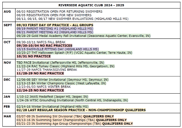 RAC SCHEDULE 2024-2025