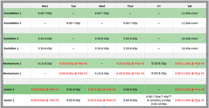 Zionsville Swim Club - Club Schedule
