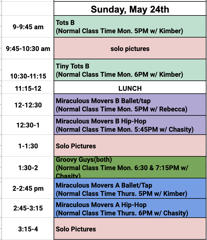 PICTURE DAY SCHEDULES AND INFO