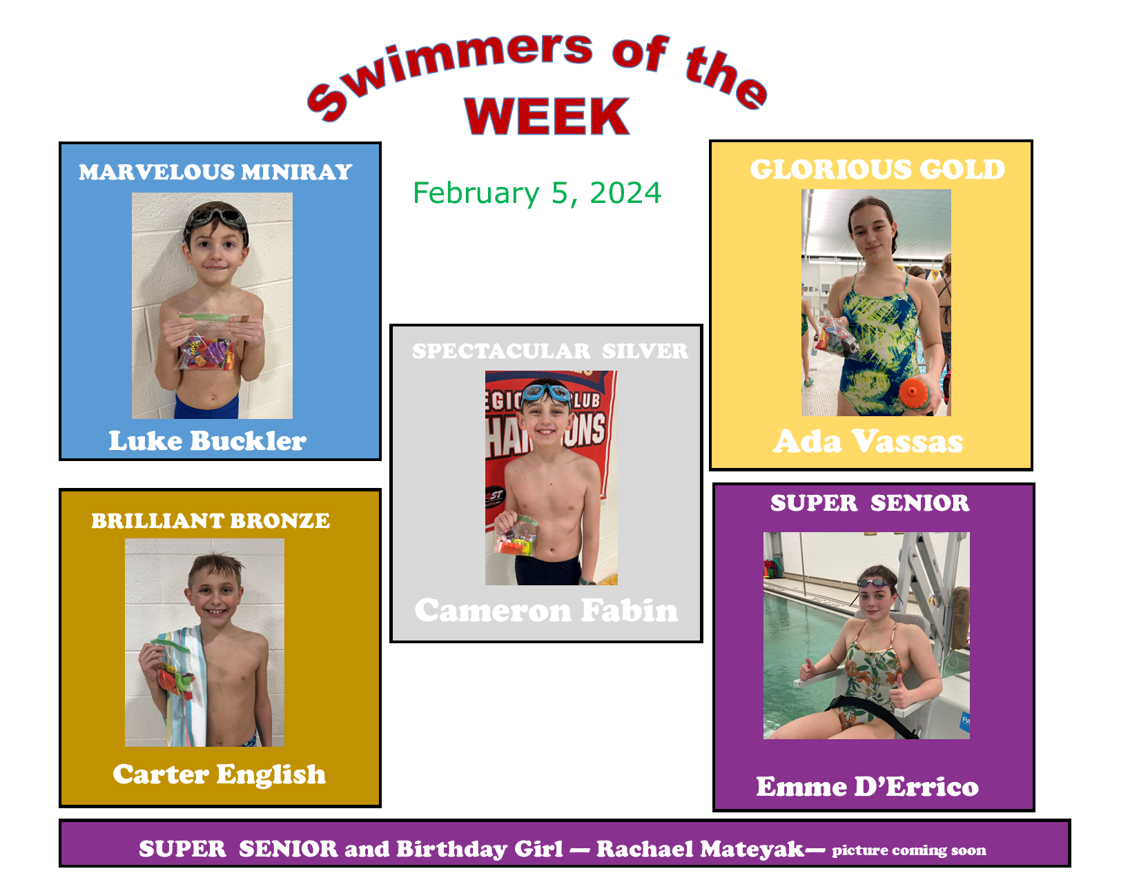 Stingray Newsletter - Swimmer of the Week Edition - February 5, 2024