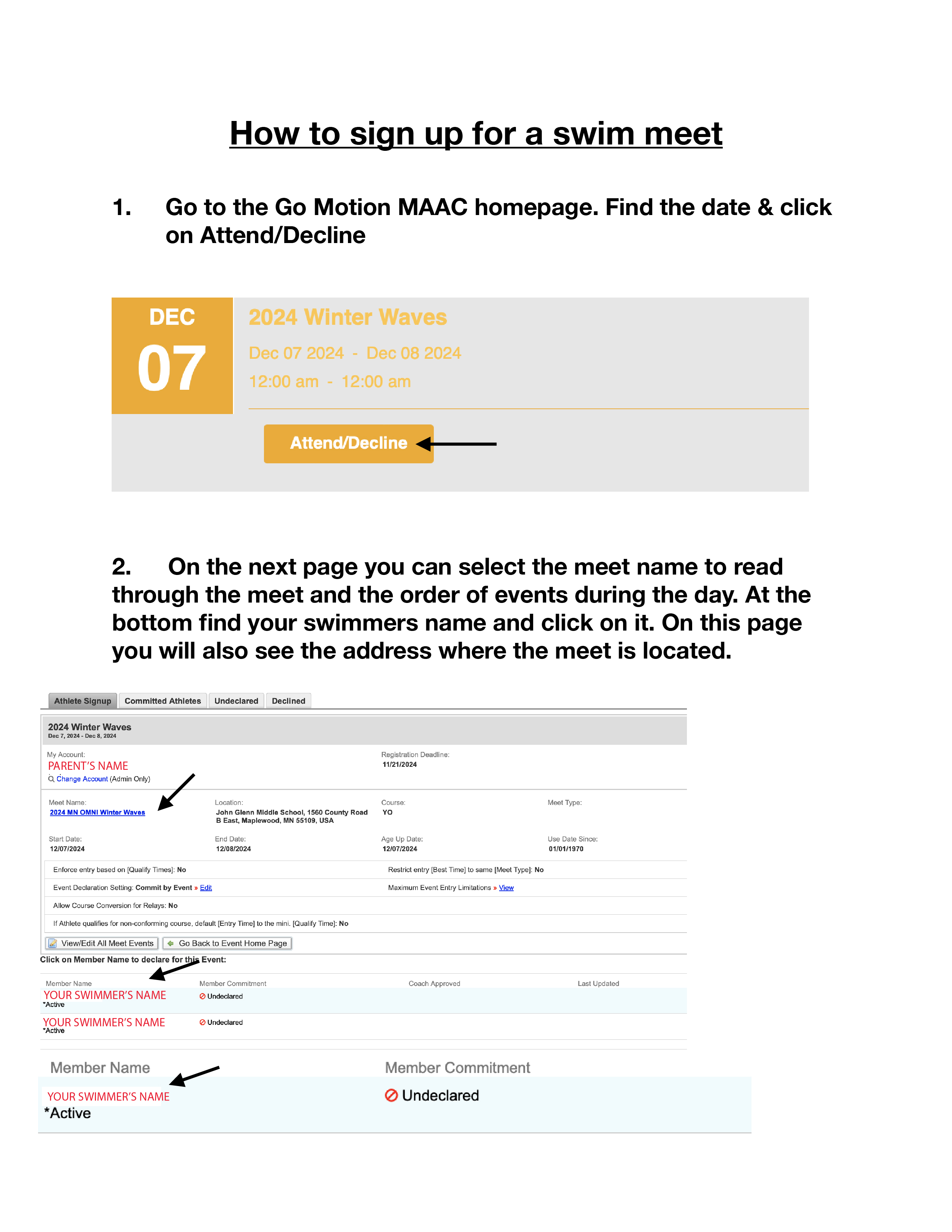 Menomonie Area Aquatic Club - How to Sign up for a Swim Meet