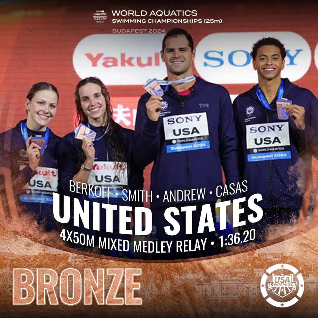 Katharine Berkoff Part of Bronze Medal 4x50 Mixed Medley Relay at Worlds