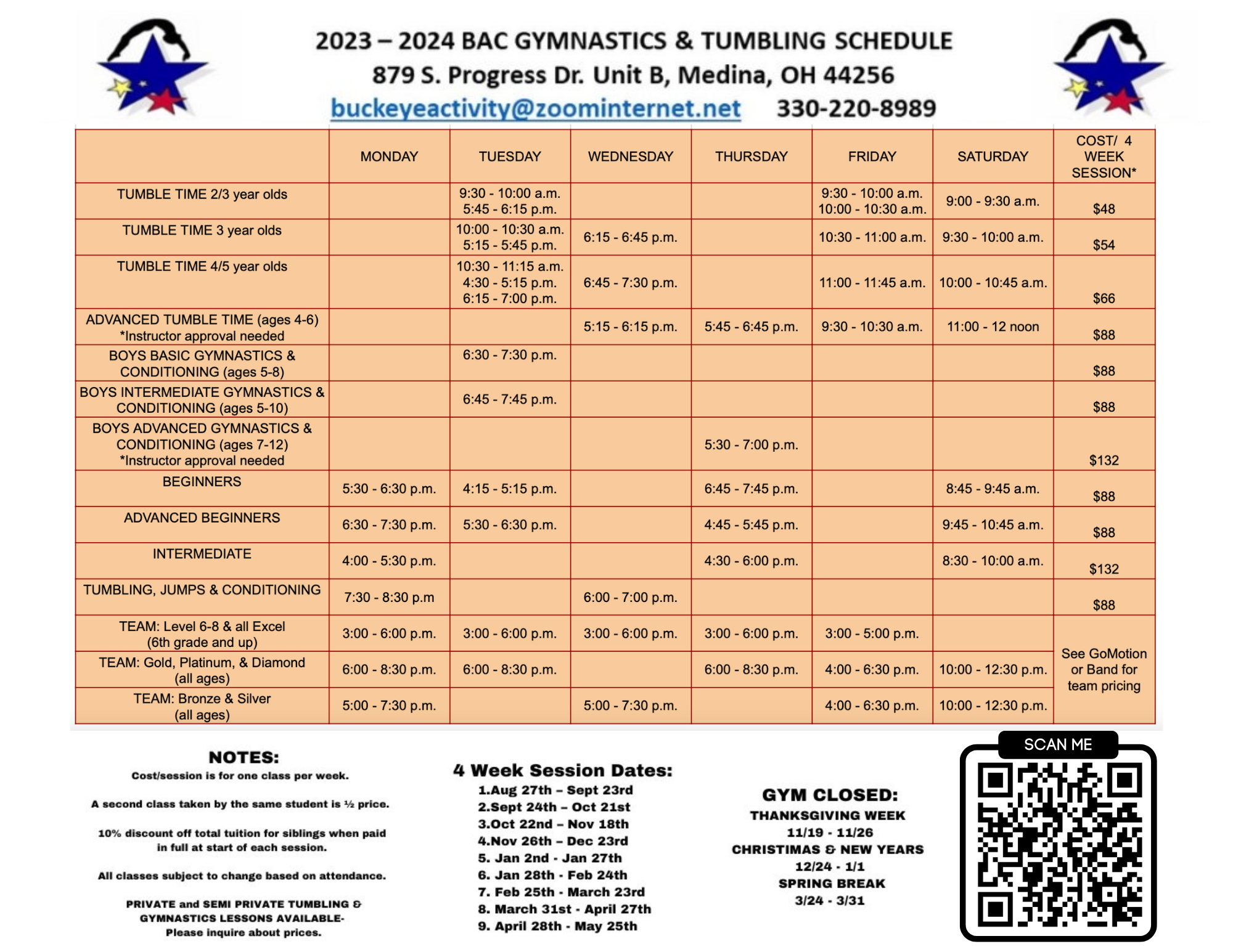2024 New Class/Team Schedule