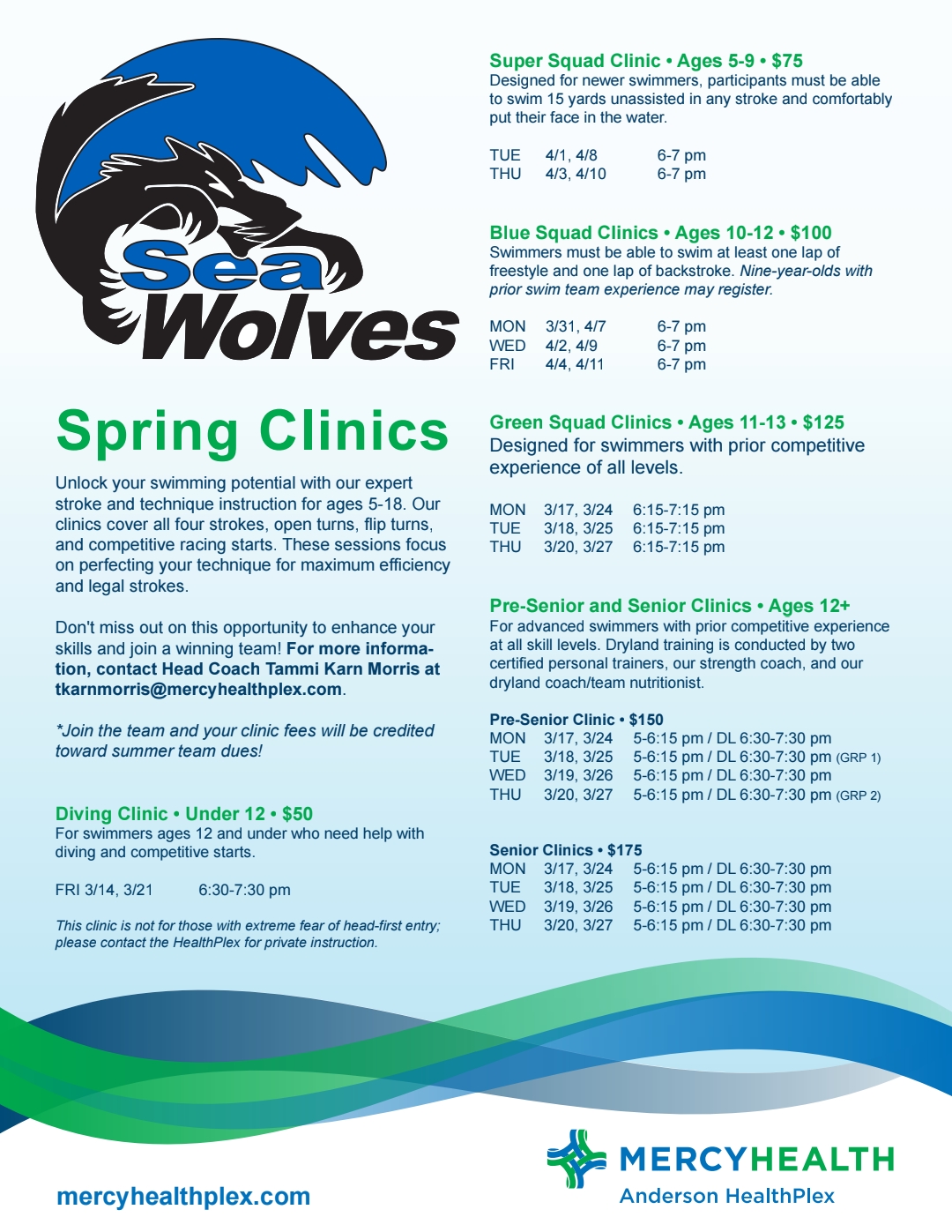 Mercy HealthPlex Sea Wolves - Practice Schedule