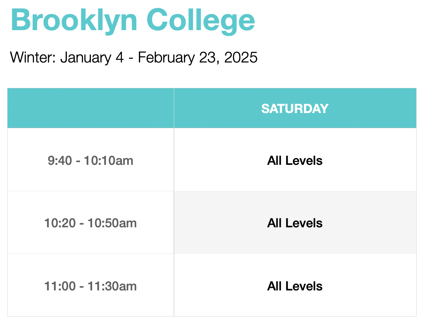 QNS Aquatics - Class Schedules