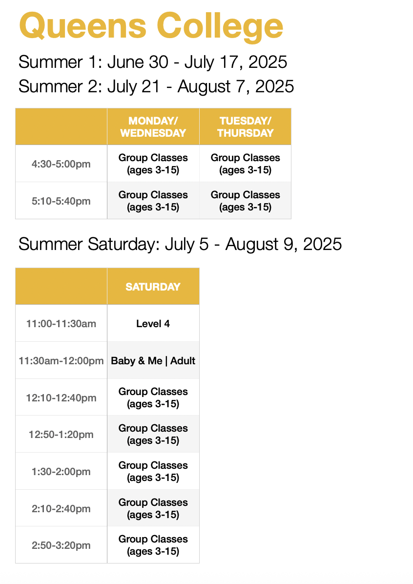 QNS Aquatics - Class Schedules