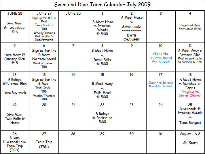 Potomac Swim and Dive Team - Records