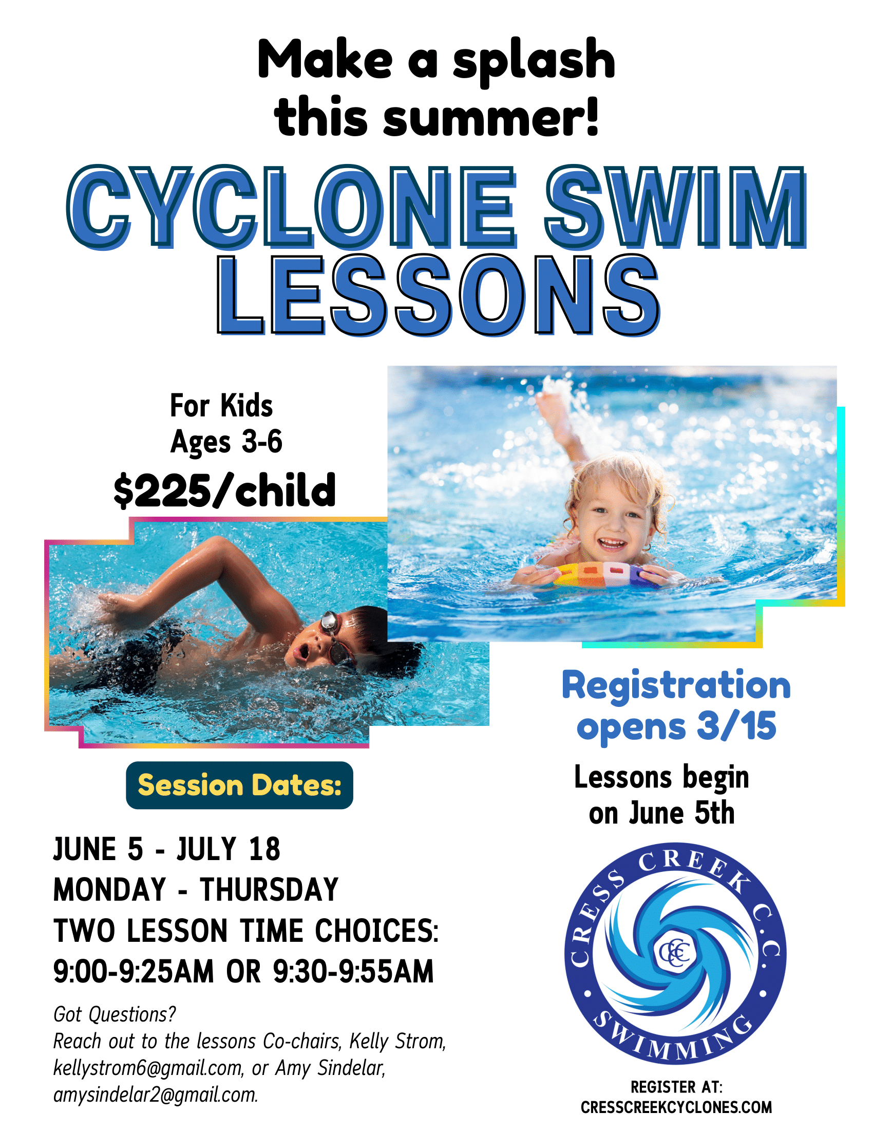 Cress Creek CC Cyclones Swim Team - Swim Lessons