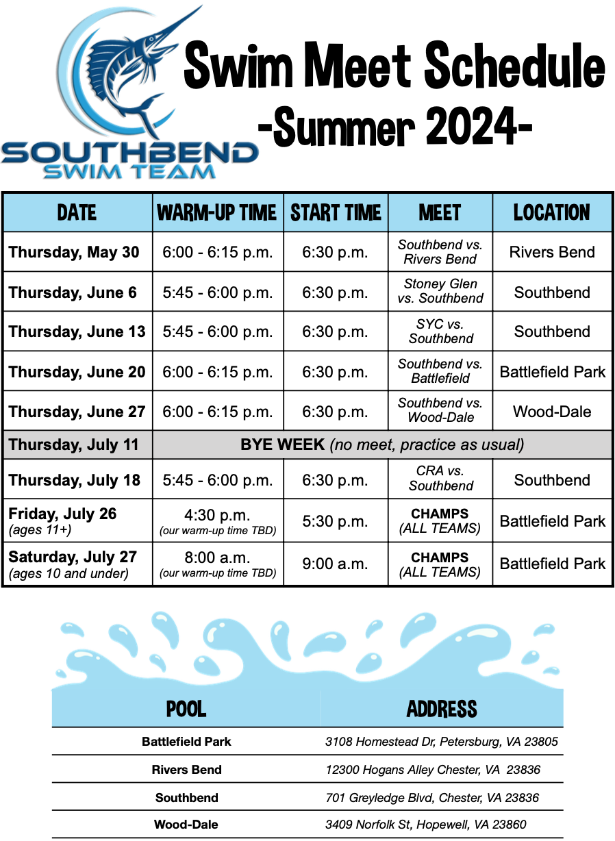 Southbend Swim Team - Meet Schedule 2023