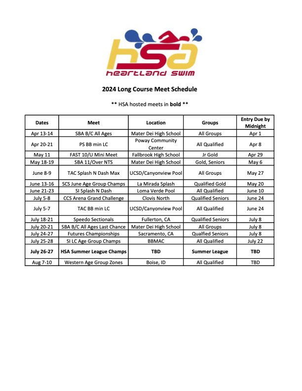 Preliminary Long Course Meet Schedule