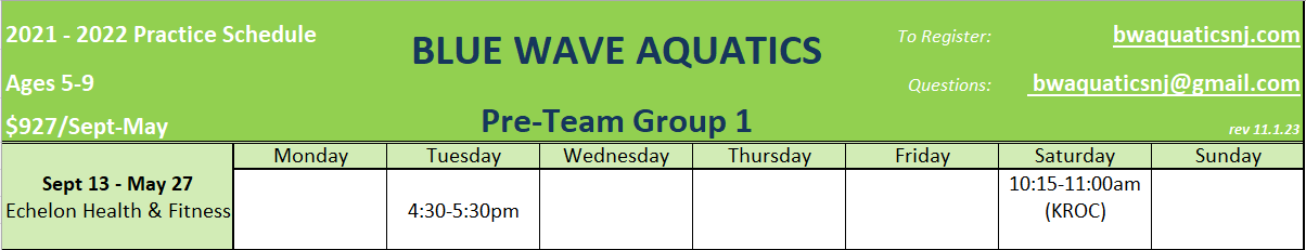 Blue Wave Aquatics - BWA Pre-Team