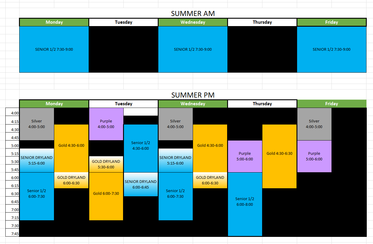 DFAC Swimming - Summer Practice Schedule